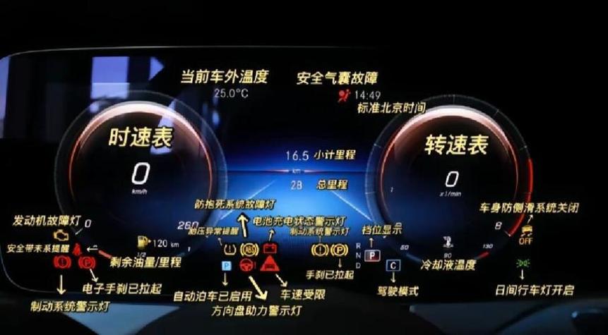 奔驰b200仪表盘所有灯图解图标