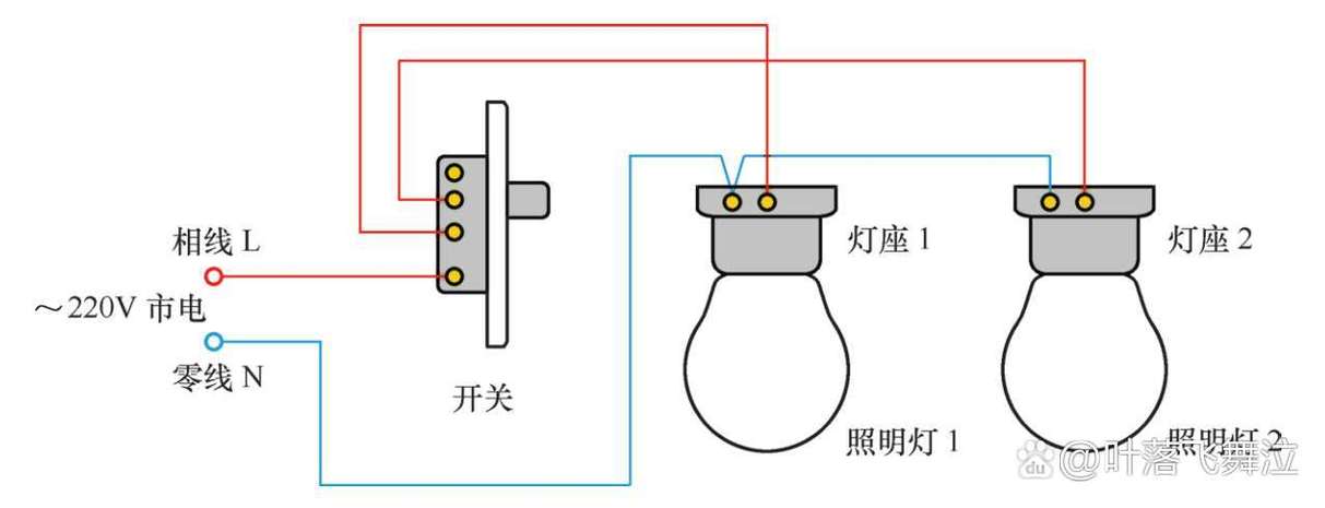 两灯一控开关接线图解图标