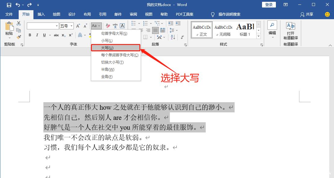 word怎么把小写字母变成大写字母图标