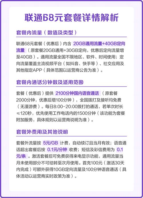 月套餐费68元什么意思