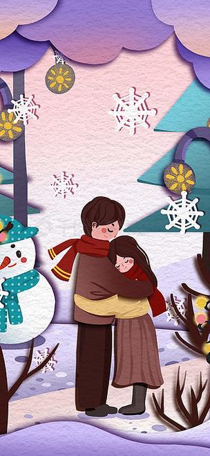 雪地拥抱唯美图片大全