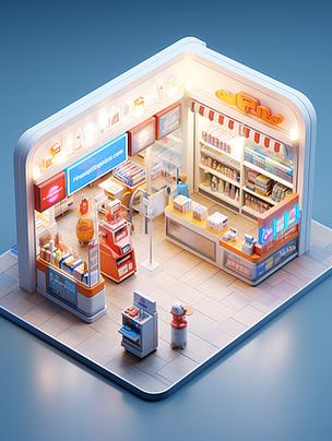 超市3D商店模图标