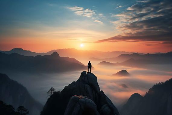 一个男人顶着一座山