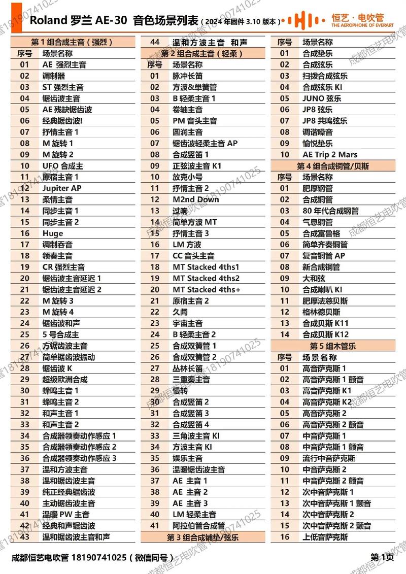 罗兰电吹管ae20音色表图标