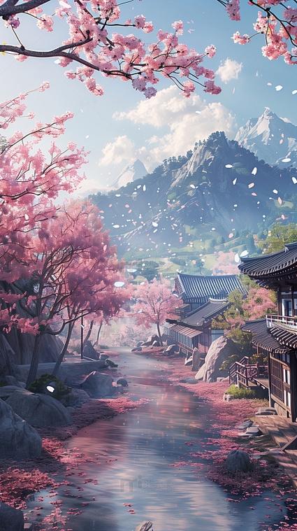 樱花背景漫画图片图标