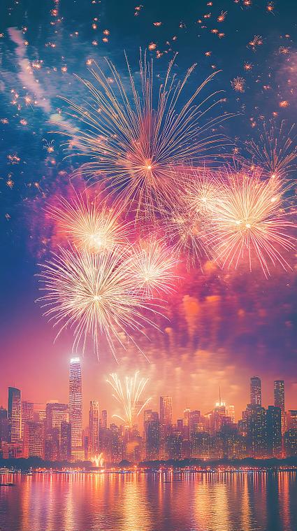 烟花点亮了城市的夜空图标