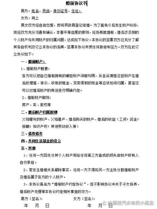 婚前协议模板截图