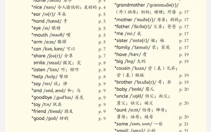 人教版英语三年级上册单词表图标