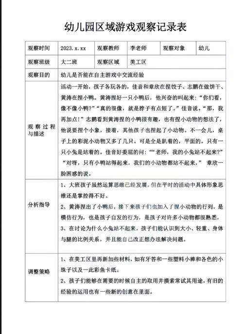 幼儿园区域活动观察记录表大班图标