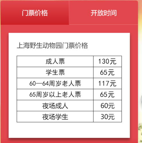 上海野生动物园门票价目表图标
