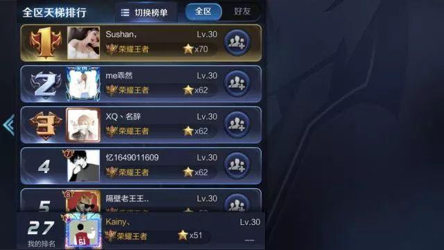 王者荣耀英雄天梯截图