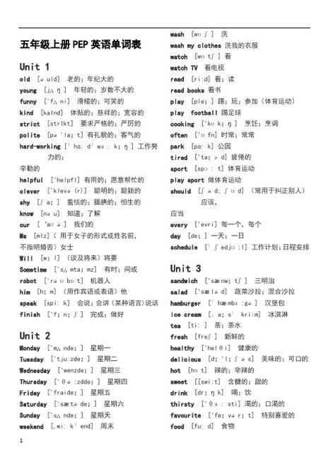 五年级上册英语单词图标