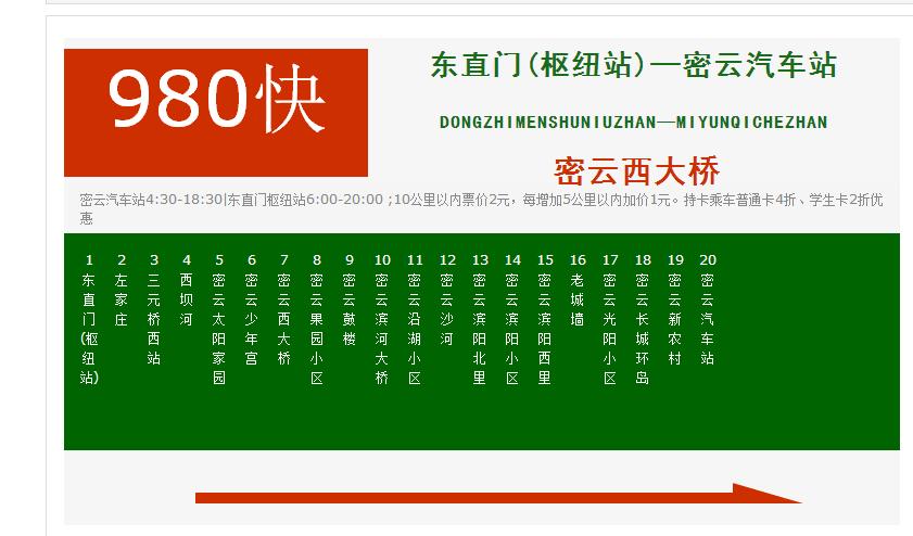 北京980路公交车路线时间表图标
