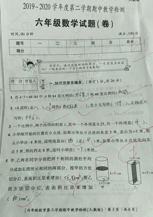 人教版六年级下册期中考试试卷图标