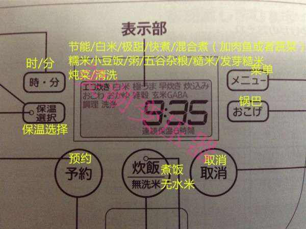 虎牌电饭煲各个键功能介绍图标