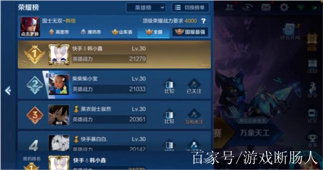韩信荣耀战力多少上区榜图标