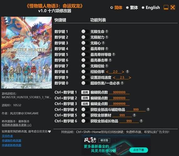 怪兽猎手MOD修改器最新版本更新内容截图