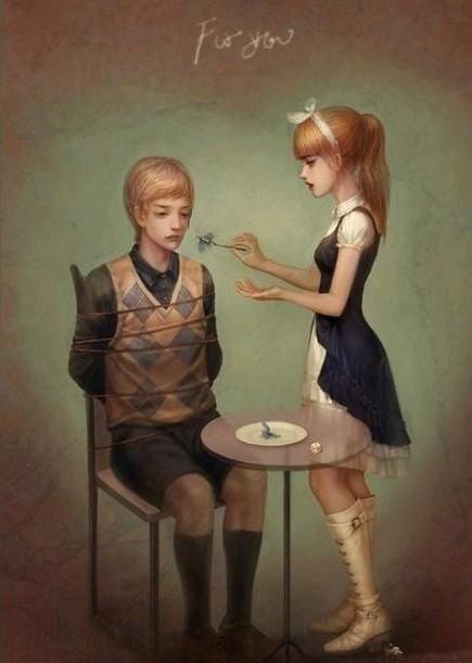女孩子绑着男生喂他吃饭截图