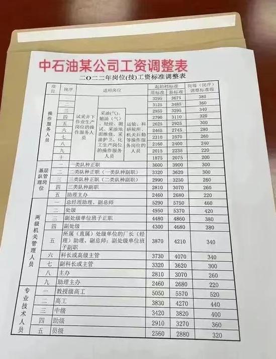 中石油12个级别工资表截图