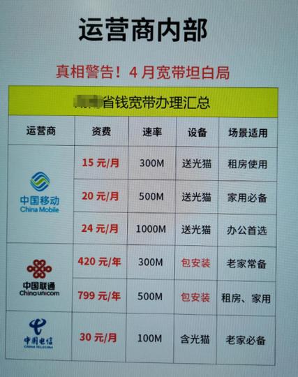 深圳天威宽带套餐价格表截图