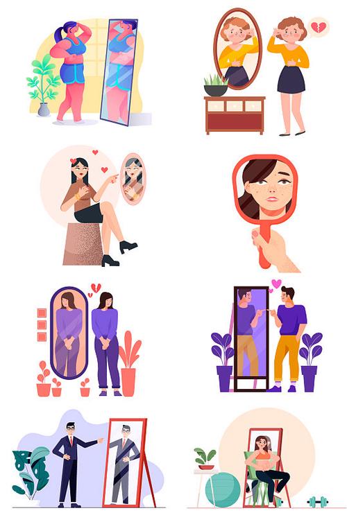 照镜子插画图标