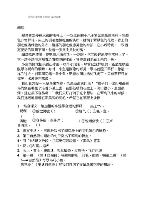 翠鸟短文阅读答案图标