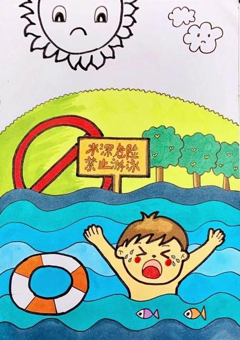 防溺水绘画图标