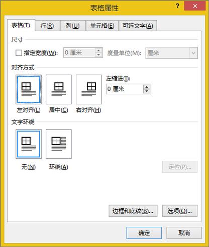 表格属性对话框截图