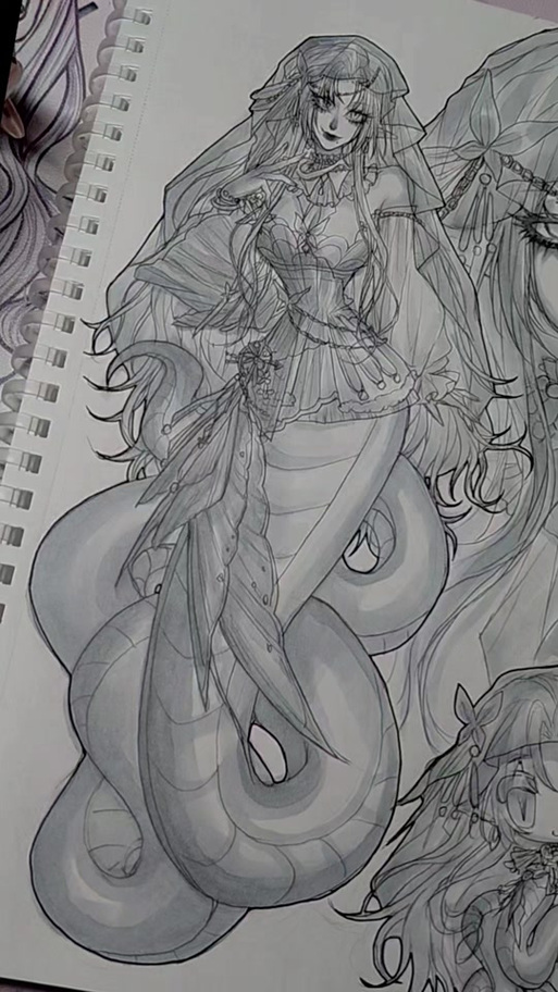 蛇女的素描画截图