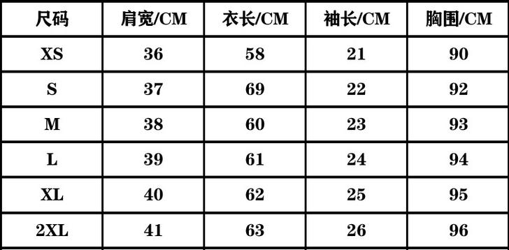 国标衣服尺码标准图标