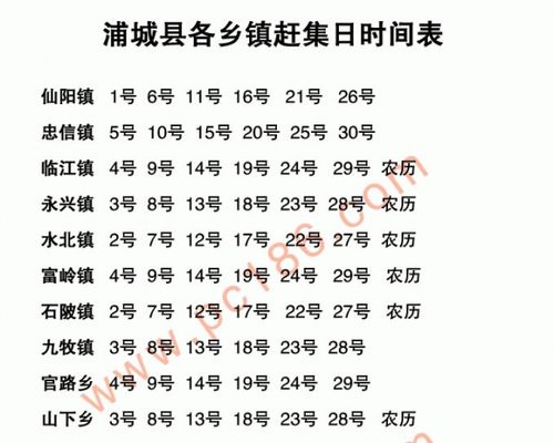 乡镇集市时间表大全图标