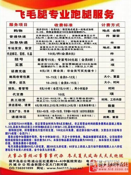 跑腿收费标准价格表图标