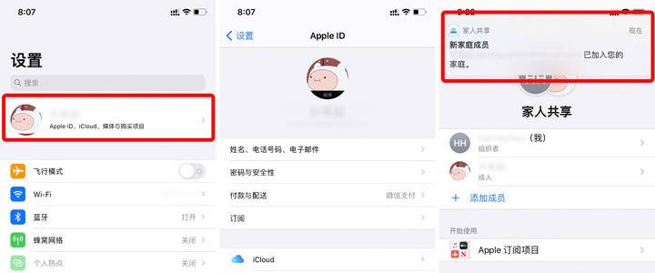 苹果手机怎么取消家人共享服务图标