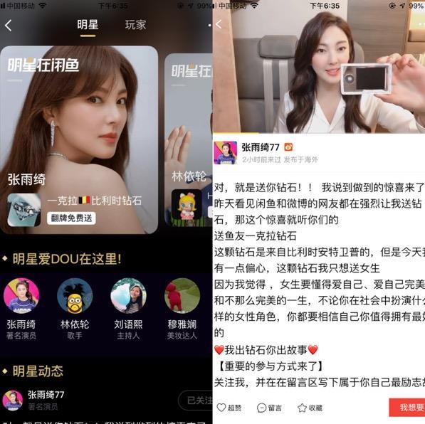 闲鱼上的明星的账号截图