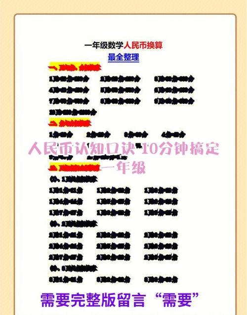 元角分口诀表图片