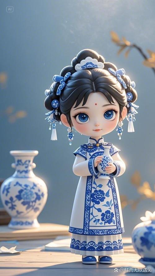 把青花瓷拟人化Q版