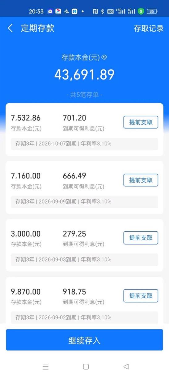 手机银行可以存几笔定期存款图标