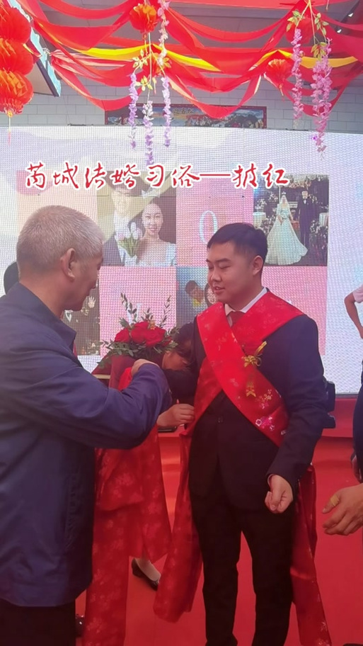 结婚新郎披红的讲究图标