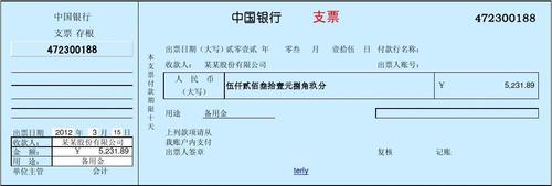 支票打印模板excel截图