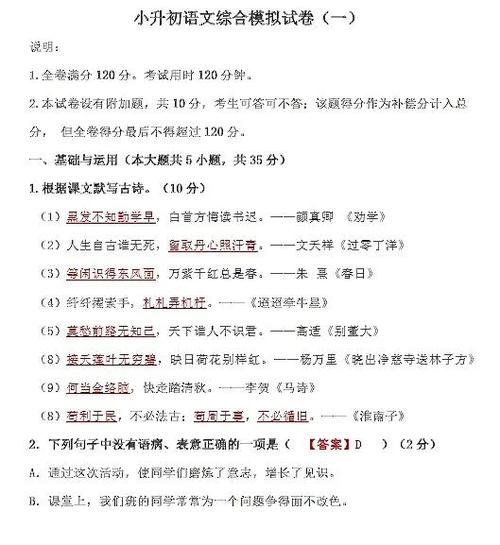 小升初语文真题试卷带答案图标
