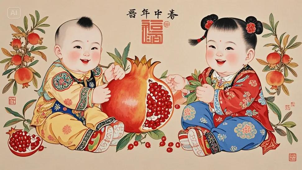 六零一胎三宝,多子多福图标