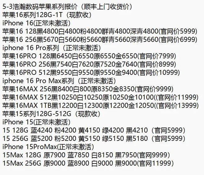 苹果16卖二手回收价格表截图