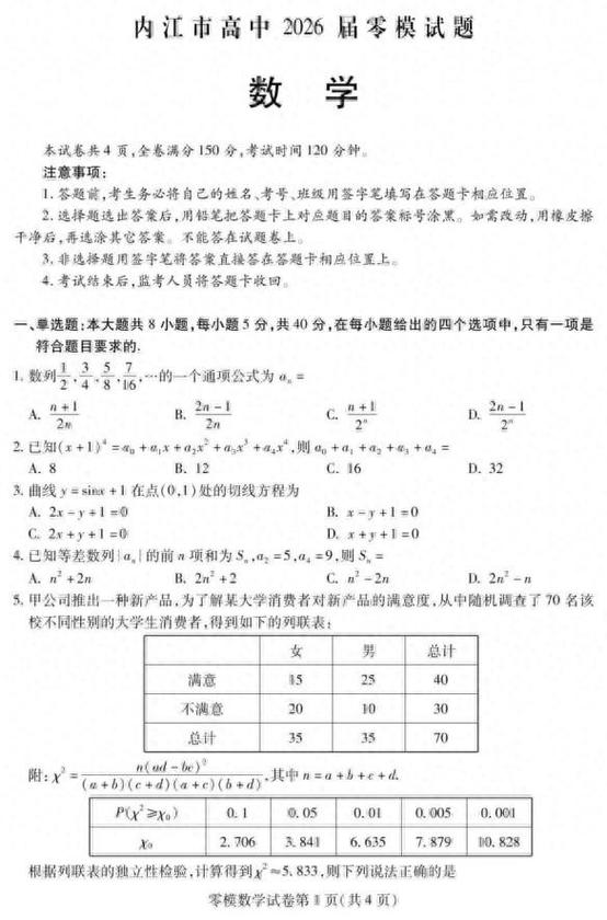 四川省内江市2020年数学试卷图标