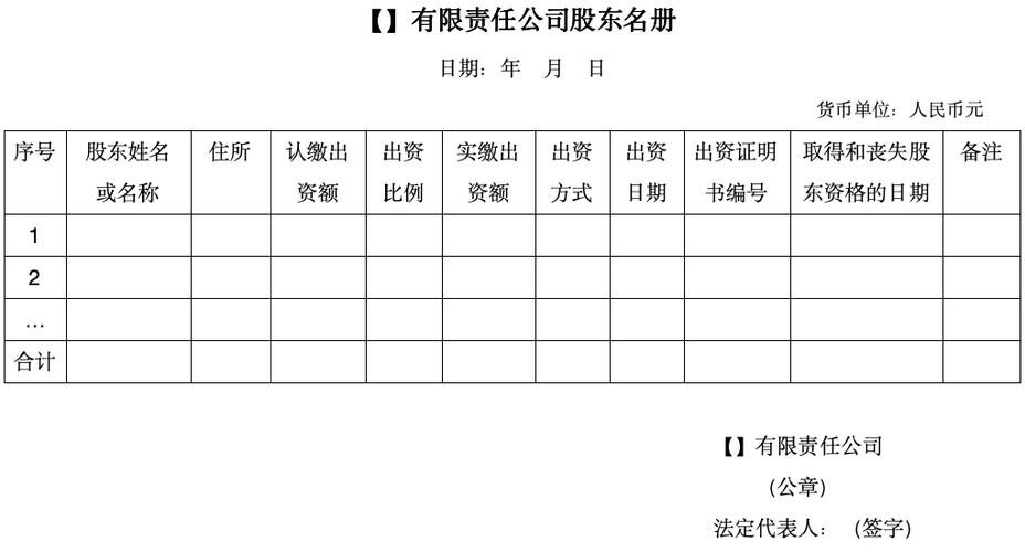公司股东名册表模板图标
