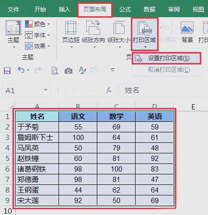 电子表格设置打印区域图标