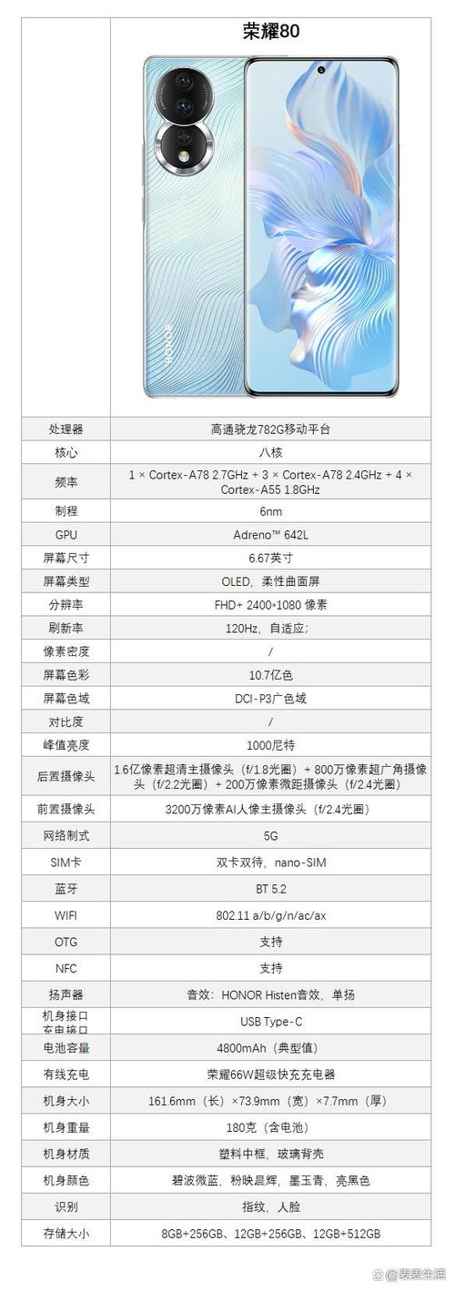 荣耀80参数配置图标