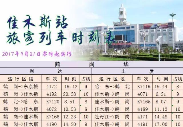 佳木斯火车站列车时刻表