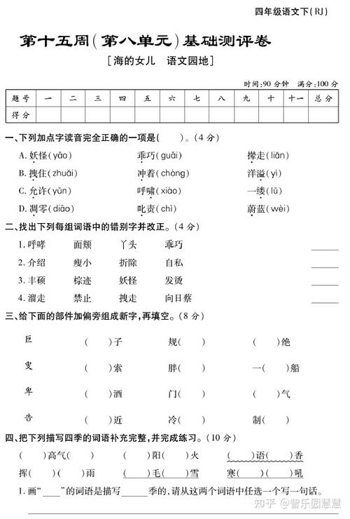 2019新版部编四年级语文试卷图标