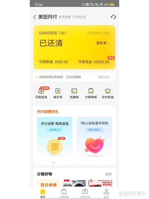 美团月付还款了额度没恢复图标