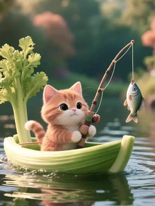 小猫在船上钓鱼图标